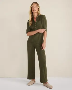 HAVEN WELL WITHIN Organic Cotton Ribbed Straight Leg Pants - Full Moon