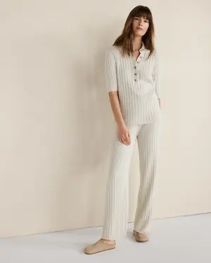 HAVEN WELL WITHIN Organic Cotton Ribbed Straight Leg Pants - Full Moon
