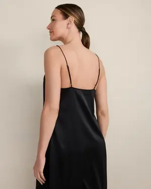 HAVEN WELL WITHIN Washable Silk Pleated Midi Chemise - True Navy