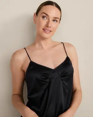 HAVEN WELL WITHIN Washable Silk Pleated Camisole - Black