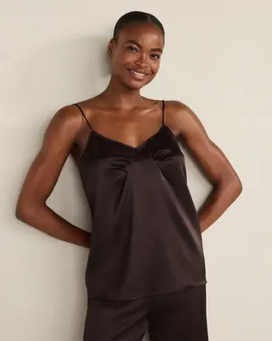 HAVEN WELL WITHIN Washable Silk Pleated Camisole Blackcurrant