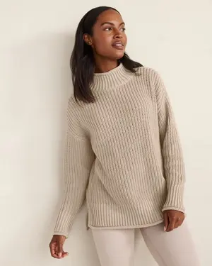 HAVEN WELL WITHIN Organic Cotton Shaker Stitch Roll Neck Pullover Sweater - Fawn