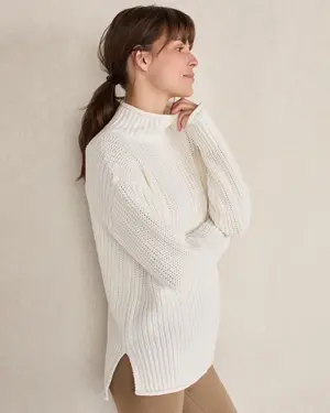 HAVEN WELL WITHIN Organic Cotton Shaker Stitch Roll Neck Pullover Sweater - Ivory