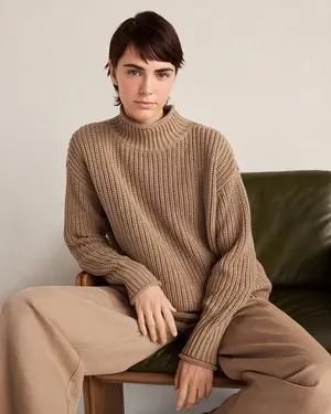 HAVEN WELL WITHIN Organic Cotton Shaker Stitch Roll Neck Pullover Sweater - Twilight