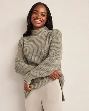 HAVEN WELL WITHIN Organic Cotton Shaker Stitch Roll Neck Pullover Sweater - Twilight