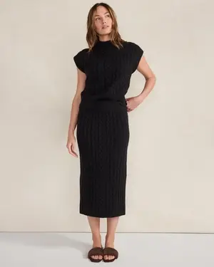 HAVEN WELL WITHIN Organic Cotton Blend Cable Knit Midi Skirt - Ivory