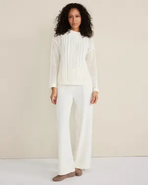 HAVEN WELL WITHIN Cotton Blend Mixed Stitch Crewneck Sweater