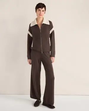 HAVEN WELL WITHIN Organic Cotton Blend Pintuck Wide Leg Pants - Ebony