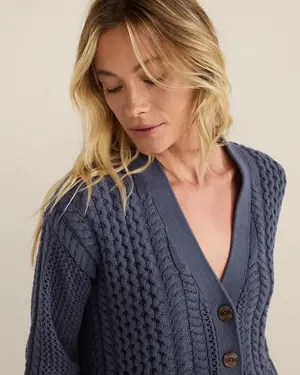 HAVEN WELL WITHIN Cotton Blend Mixed Stitch Cardigan - Nightshadow
