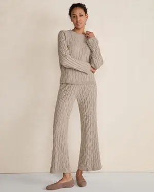HAVEN WELL WITHIN Cotton Cashmere Cable Knit Wide Leg Pants