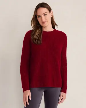 HAVEN WELL WITHIN Cashmere Shaker Stitch Crewneck Sweater - Deep Cranberry