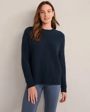 HAVEN WELL WITHIN Cashmere Shaker Stitch Crewneck Sweater - Twilight
