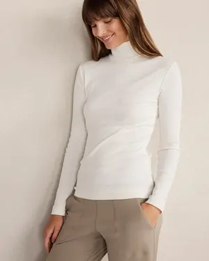 HAVEN WELL WITHIN Organic Cotton Mock Neck Long Sleeve T-shirt - Ivory