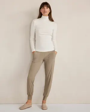 HAVEN WELL WITHIN Organic Cotton Mock Neck Long Sleeve T-shirt - Ivory