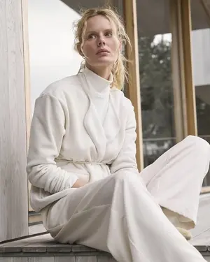 HAVEN WELL WITHIN Organic Cotton Mock Neck Long Sleeve T-shirt - Ivory
