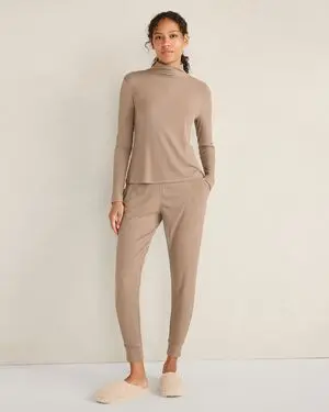 HAVEN WELL WITHIN Draped Rib Knit Turtleneck Top - Nightfall