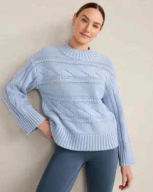 HAVEN WELL WITHIN Cotton Blend Horizontal Cable Knit Sweater - Wave