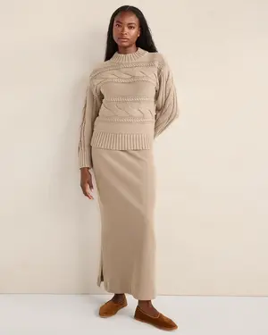 HAVEN WELL WITHIN Cotton Blend Horizontal Cable Knit Sweater - Wave
