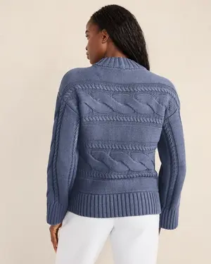 HAVEN WELL WITHIN Cotton Blend Horizontal Cable Knit Sweater - Wave