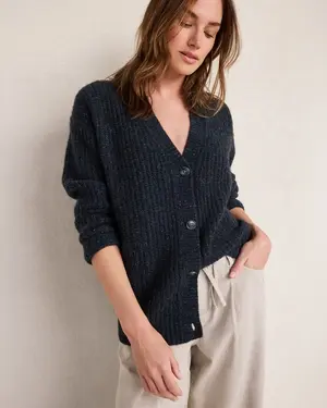 HAVEN WELL WITHIN Haven Well Within Marled Cashmere Shaker Stitch Cardigan Nightfall Fleck