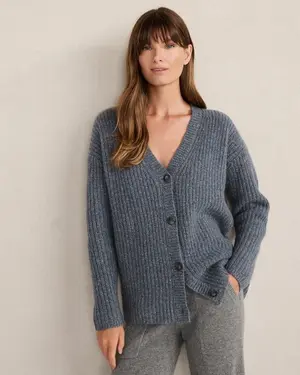 HAVEN WELL WITHIN Haven Well Within Marled Cashmere Shaker Stitch Cardigan Storm