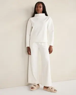 HAVEN WELL WITHIN Soft-brushed Fleece Wide Leg Pants - Oyster Shell
