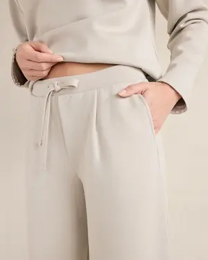 HAVEN WELL WITHIN Soft-brushed Fleece Wide Leg Pants - Oyster Shell