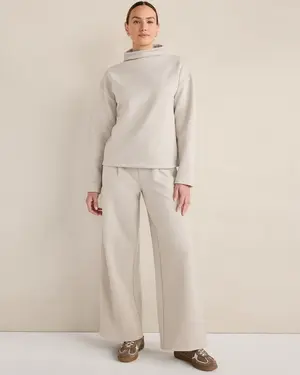HAVEN WELL WITHIN Soft-brushed Fleece Wide Leg Pants - Oyster Shell