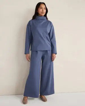 HAVEN WELL WITHIN Soft-brushed Fleece Wide Leg Pants - Oyster Shell
