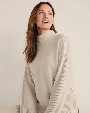 HAVEN WELL WITHIN Cotton Blend Mockneck Sweater - Light Ash