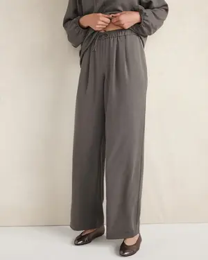 HAVEN WELL WITHIN Washed Pleated Straight Leg Pants - Rainfall