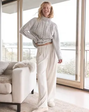 HAVEN WELL WITHIN Washed Pleated Straight Leg Pants - Rainfall