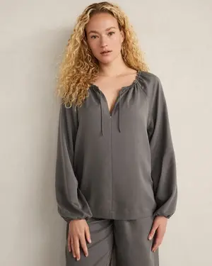 HAVEN WELL WITHIN Washed Split Neck Top - Rainfall