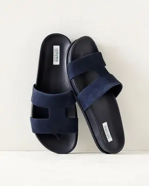 HAVEN WELL WITHIN Suede Cutout Slides - Navy