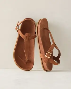 HAVEN WELL WITHIN Suede Thong Sandals With Ankle Strap - Clove