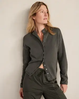 HAVEN WELL WITHIN Organic Cotton Roll Neck Cardigan - Cypress