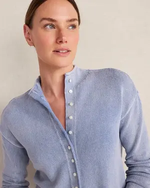 HAVEN WELL WITHIN Organic Cotton Roll Neck Cardigan - Cypress