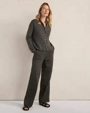 HAVEN WELL WITHIN Organic Cotton Roll Neck Cardigan - Cypress