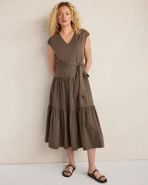 HAVEN WELL WITHIN Organic Cotton Poplin Tiered Midi Dress