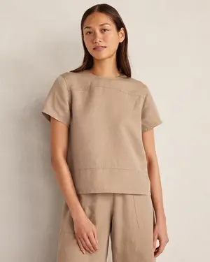 HAVEN WELL WITHIN Linen Blend Dobby Short Sleeve Top - Rope
