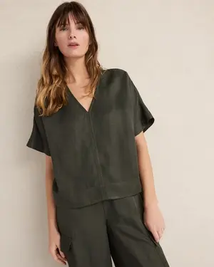 HAVEN WELL WITHIN Viscose Linen V-neck Top