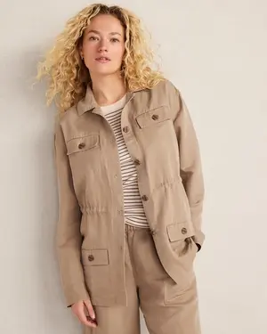 HAVEN WELL WITHIN Linen Blend Dobby Jacket With Button Flap Pockets