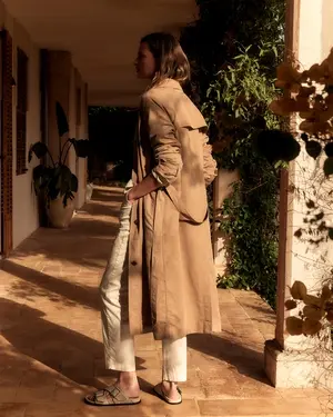 HAVEN WELL WITHIN Linen Blend Dobby Trench Coat - Nightfall
