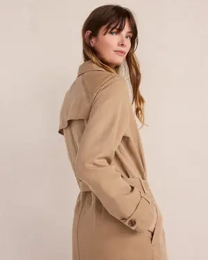 HAVEN WELL WITHIN Linen Blend Dobby Trench Coat - Nightfall
