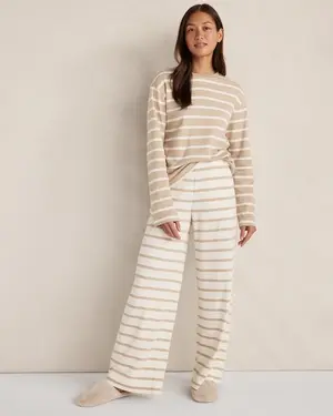 HAVEN WELL WITHIN Brushed Cotton Interlock Stripe Pants - Ivory,wave