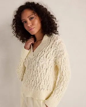 HAVEN WELL WITHIN Slubby Cotton Linen V-neck Sweater - Straw