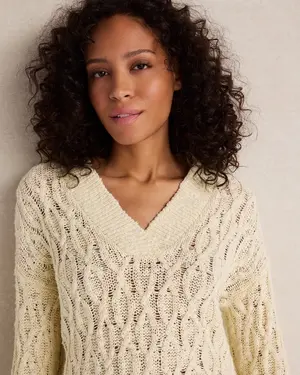 HAVEN WELL WITHIN Slubby Cotton Linen V-neck Sweater - Straw