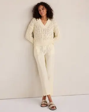 HAVEN WELL WITHIN Slubby Cotton Linen V-neck Sweater - Straw
