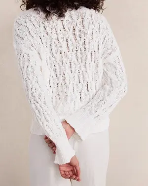 HAVEN WELL WITHIN Slubby Cotton Linen V-neck Sweater - Straw