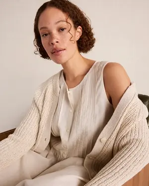 HAVEN WELL WITHIN Cotton Tape Yarn V-neck Cardigan - Muslin